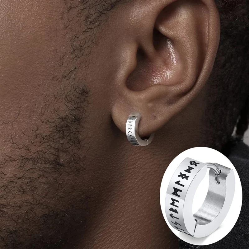 2 Pcs Vintage Norse Viking Runes Hoop Earrings for Men Boys ...