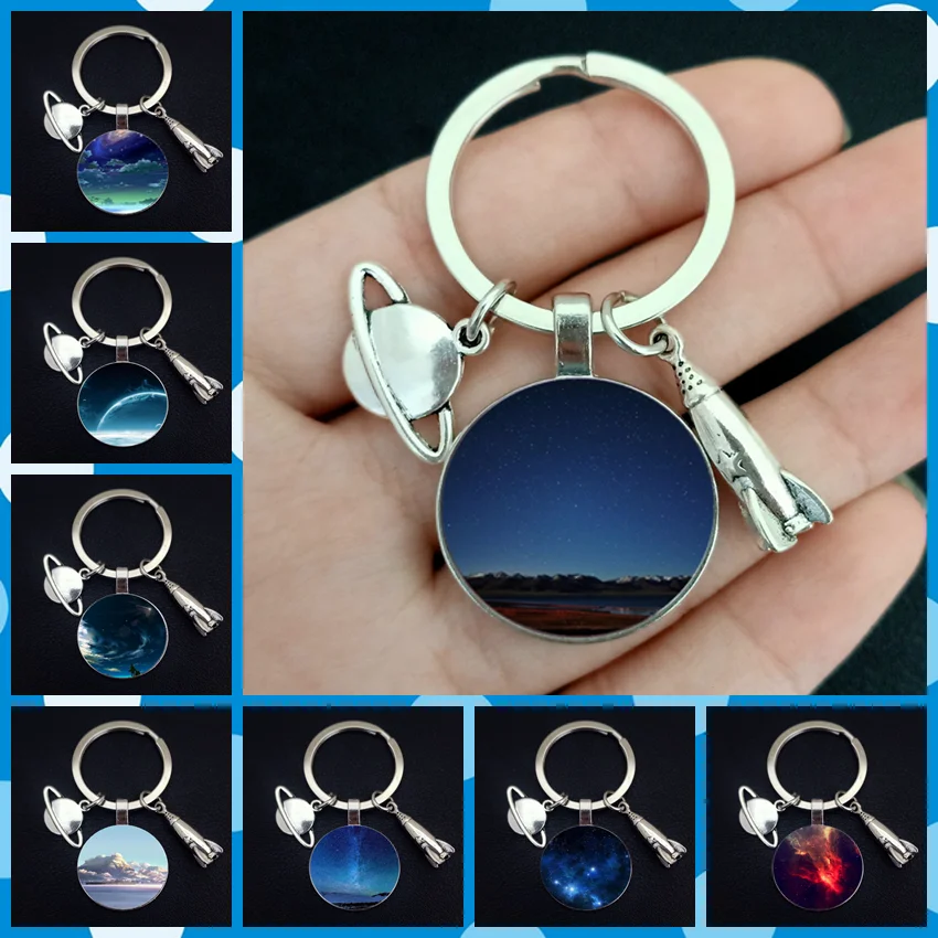 2022-New-Space-Galaxy-Glass-Keychain-Saturn-charm-moon-keychain-UFO-key ...