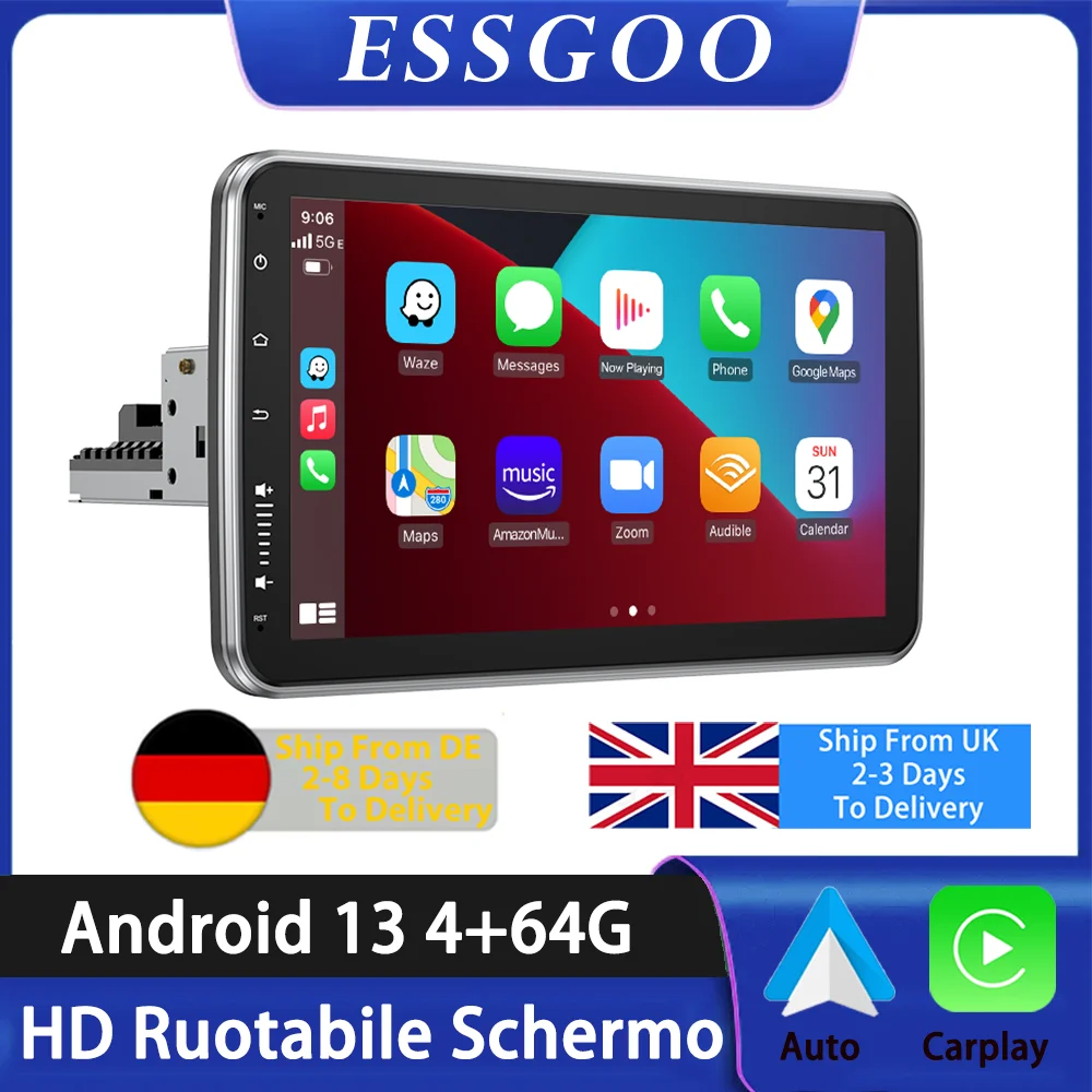 ESSGOO-Android-13-10-1-Inch-Universal-Single-Rotatable-Car-Radio-Auto ...