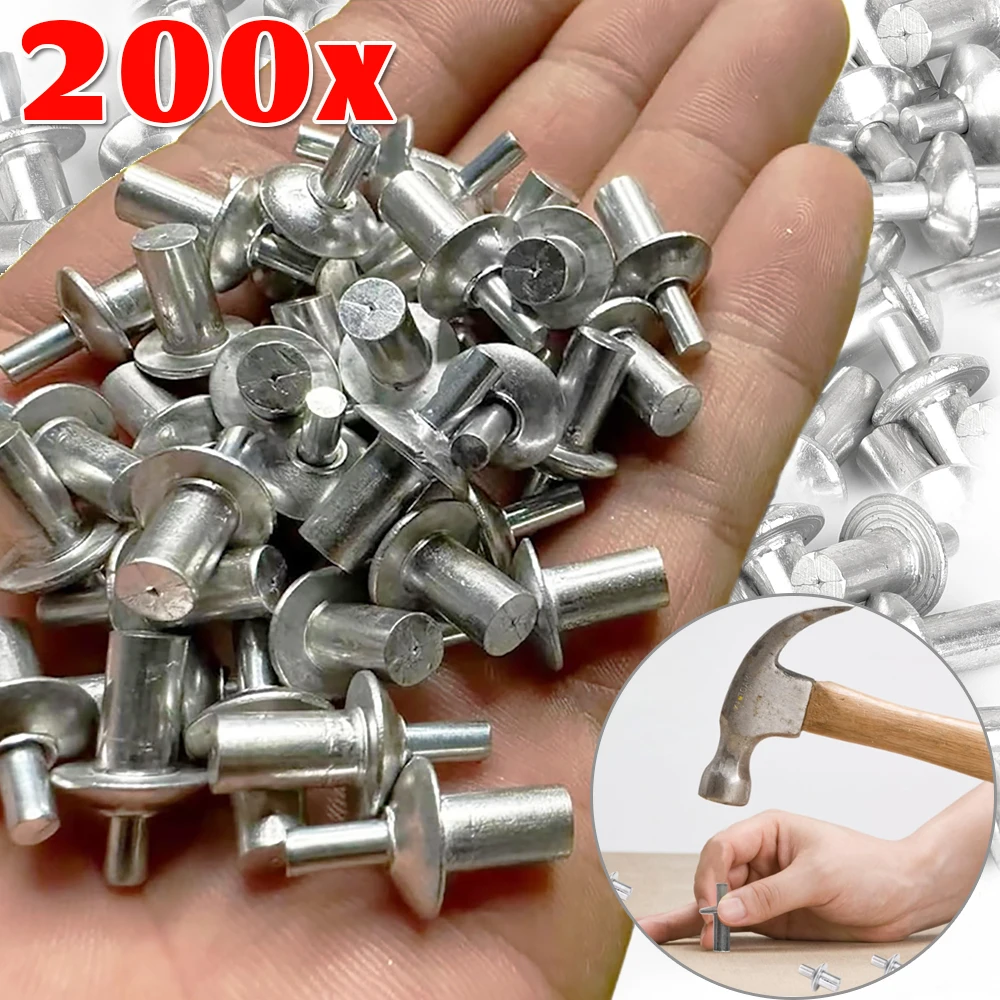 200-10Pcs-Aluminium-Round-Head-Rivet-Set-Hammer-Drive-Rivets-Gypsum ...