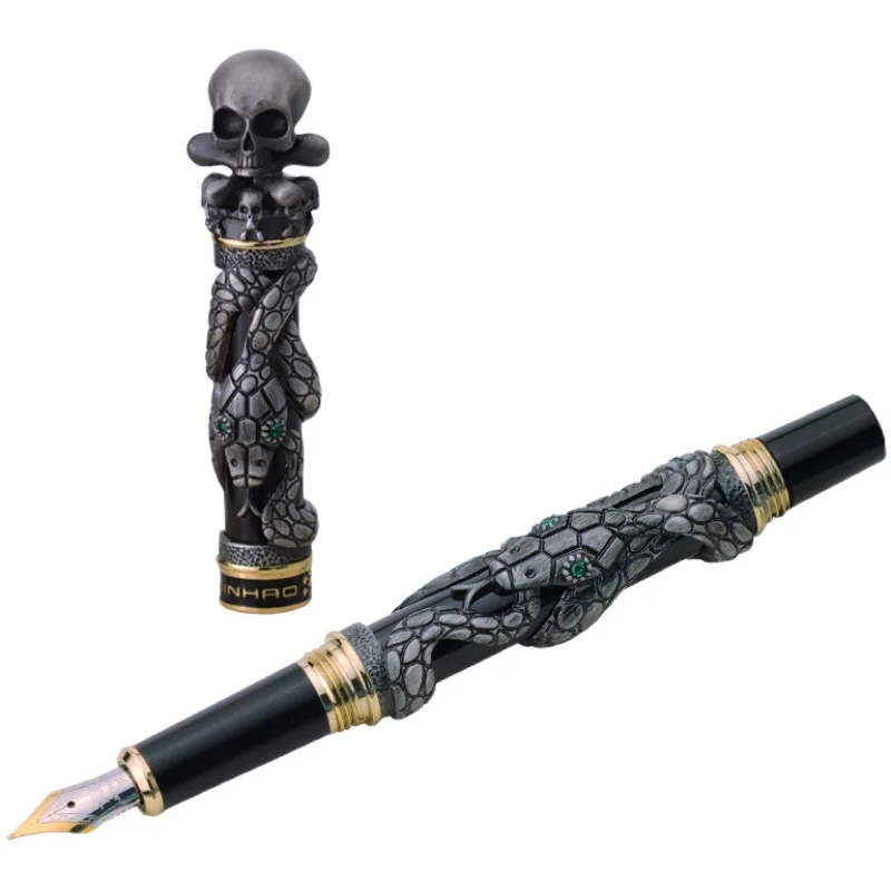 Gray-Jinhao-Snake-Metal-Fountain-Pen-Skull-Skeleton-Pen-Cap-Heavy-Ink ...