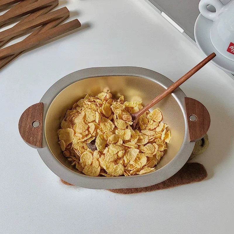 Stainless-Steel-Double-Ear-Bowl-Solid-Wood-Handle-Rice-Bowl-Salad-Bowl ...