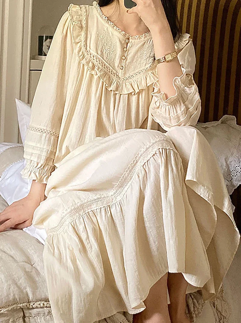 Women-Victorian-Sleepwear-Pure-Cotton-Vintage-Nightgowns-Robe-Ruffles ...