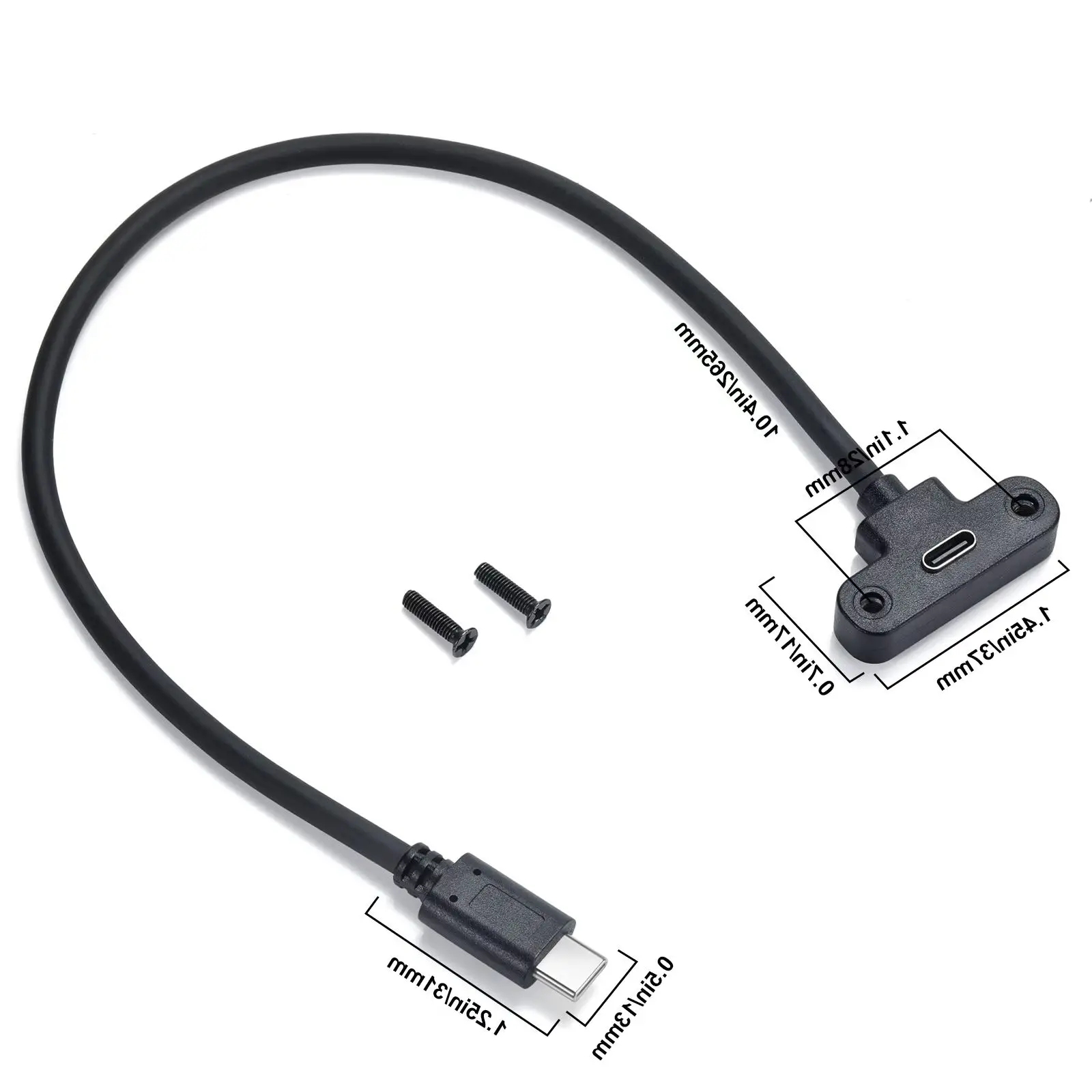 type-c USB 90 ° angle Male to Female Extension Panel Mount Type Cable ...