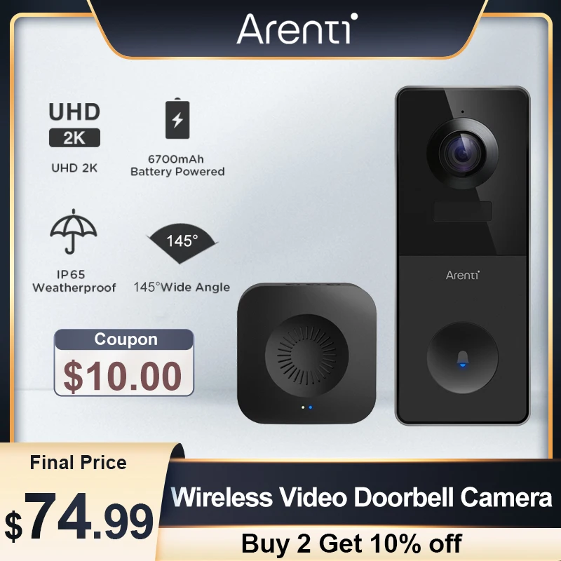 ARENTI-2K-HD-3MP-Outdoor-Wireless-Doorbell-Camera-6700mAh-Rechargeable ...
