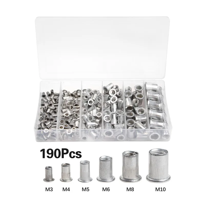 190-165-93-90PCS-M3-M4-M5-M6-M8-M10-Aluminum-Rivet-Nuts-Flat-Head ...