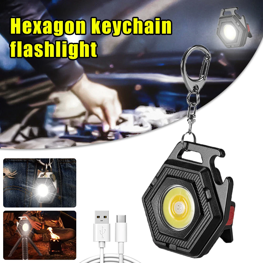 Mini LED Pocket Flashlight USB Rechargeable Keychain Work Light ...