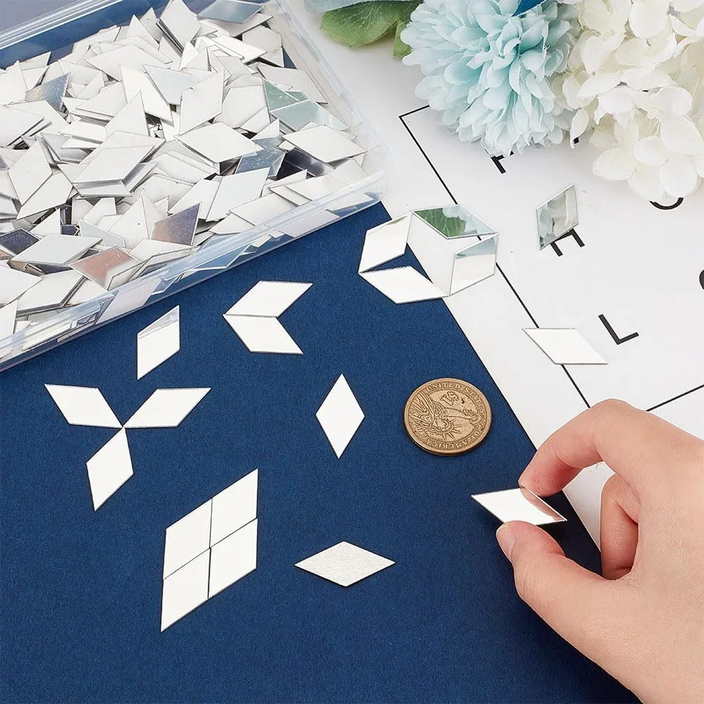100pcs Acrylic Diamond Shape Mirror Stickers Mosaic Tiles Bulk Self ...