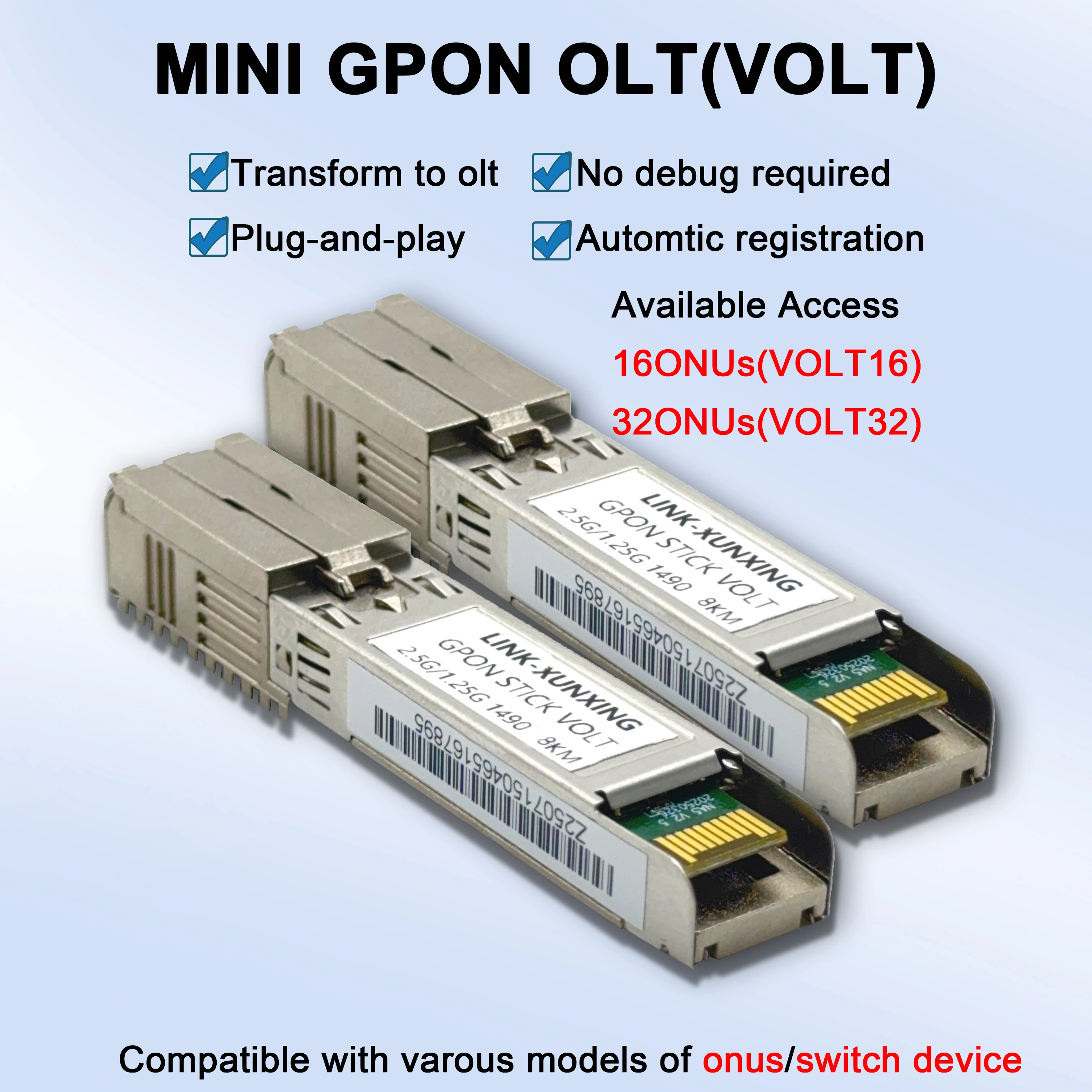 VOLT GPON MINI OLT Modular SFP + 1,25G/2,5G stick8km módulo óptico plug ...