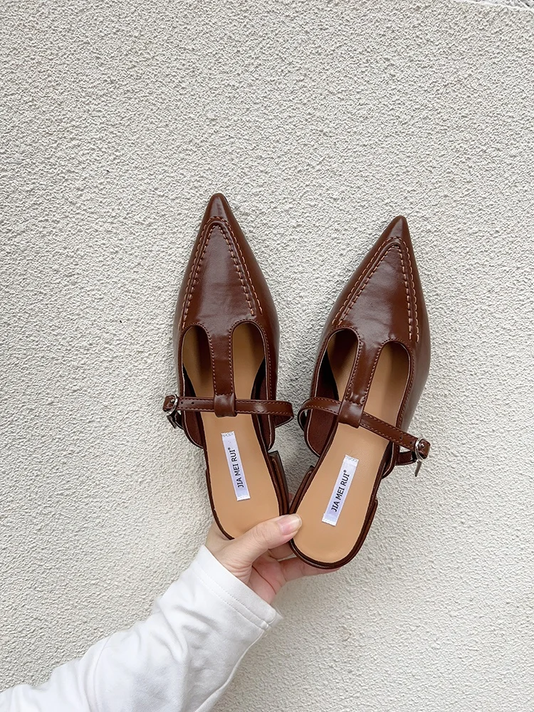 Really-Tied-Q-Mules-Shoes-Women-Pointed-Flat-High-Grade-Sense-Retro ...
