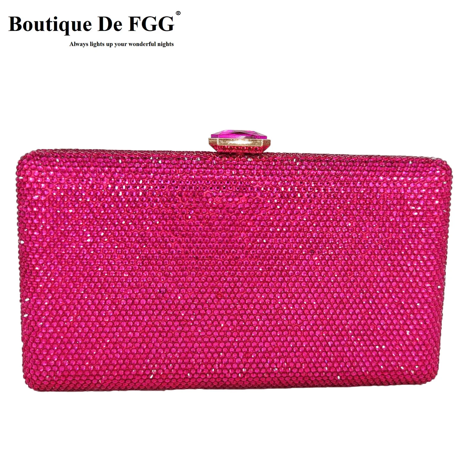 Boutique De Fgg Fuchsia Women Crystal Clutch Evening Bags Wedding ...