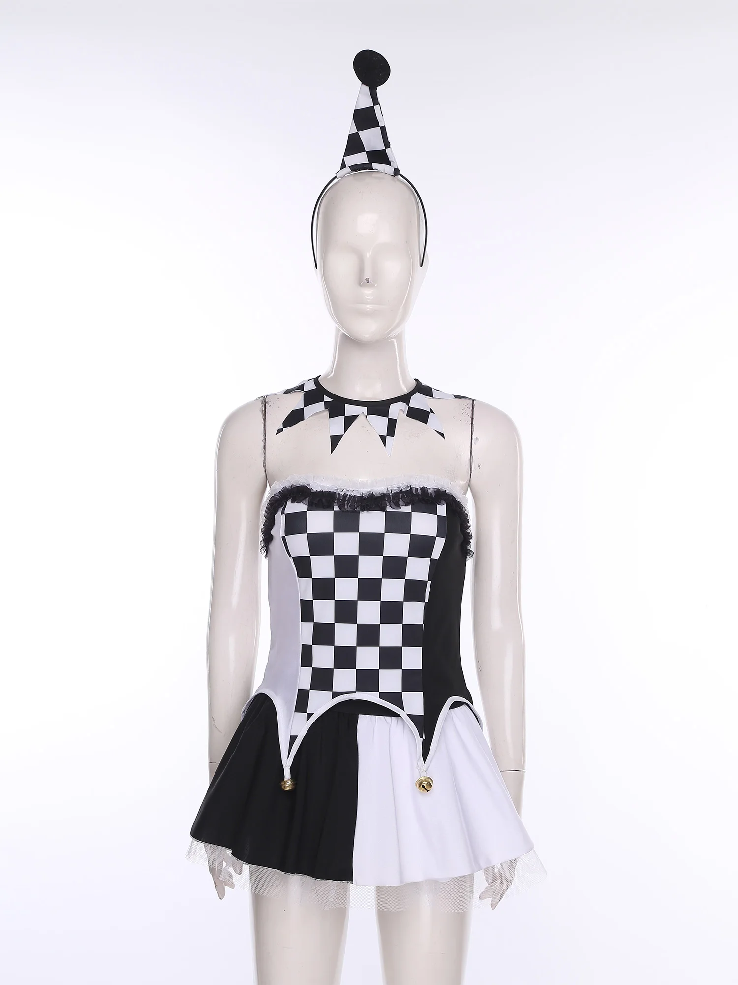 Women Halloween Naughty Clown Circus Checkerboard Top with Miniskirt ...