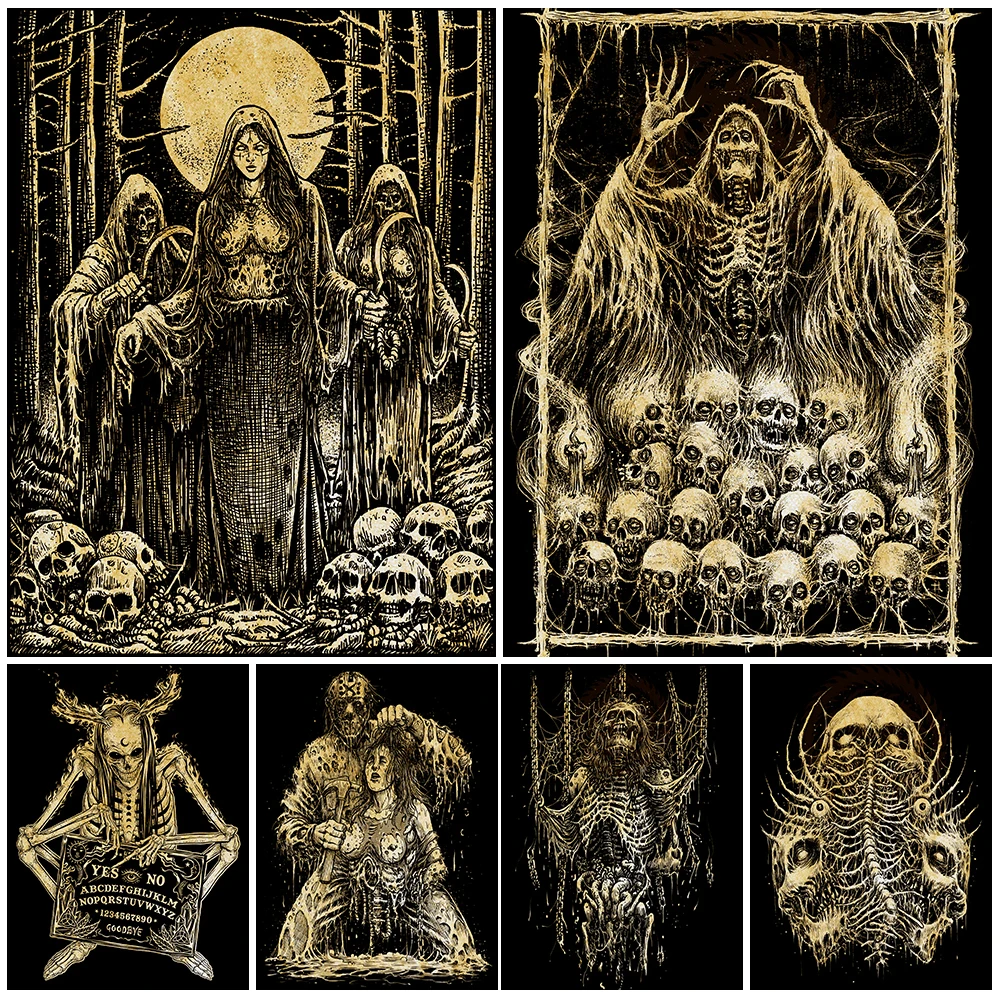 Corrupt Witch Sisters And Skull Demons Vintage Wall Art Canvas Painting ...