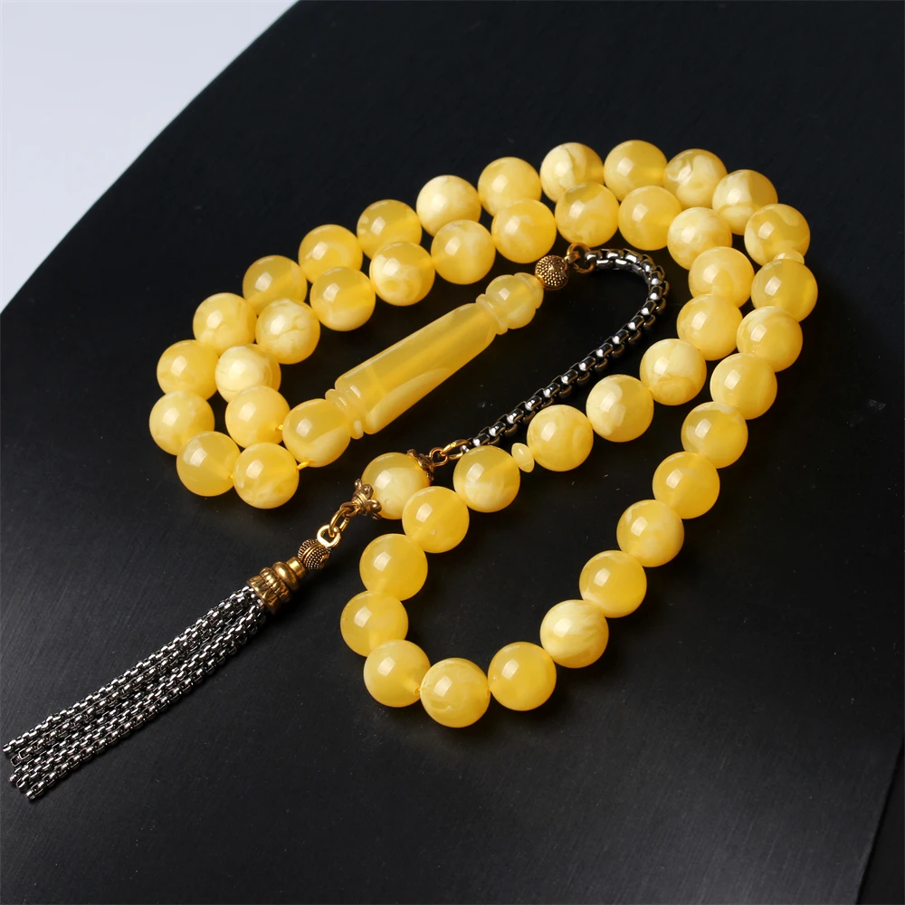 Amber Rosary Man's Tesbih Misbaha Muslim Prayer Beads Round 10mm Islam ...