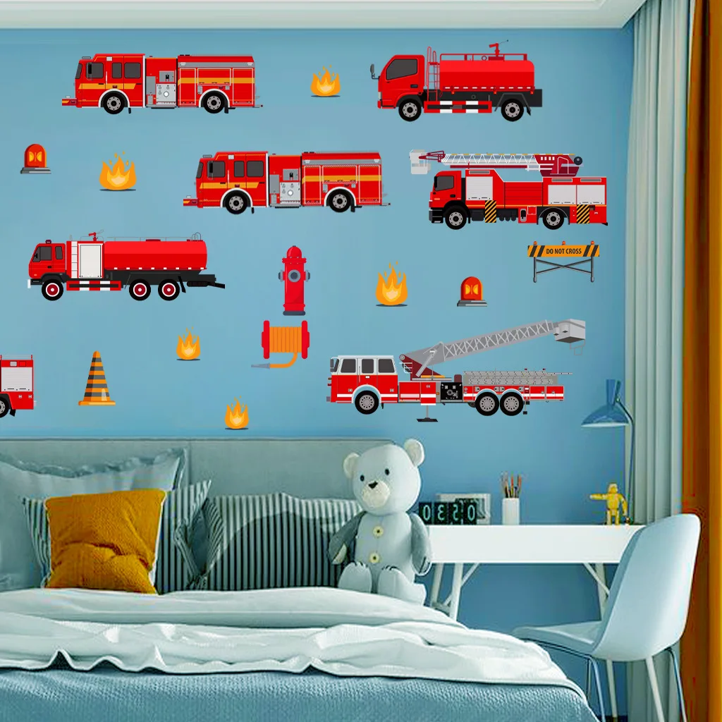 Cartoon Fire Truck Wall Decor Decals Kids Room Playroom Bedroom ...