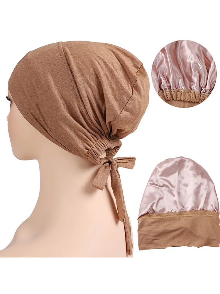 Undercap-With-Satin-Tie-Back-Satin-Lined-Hijab-Cap-Bonnet-Hair-Cap-Head ...