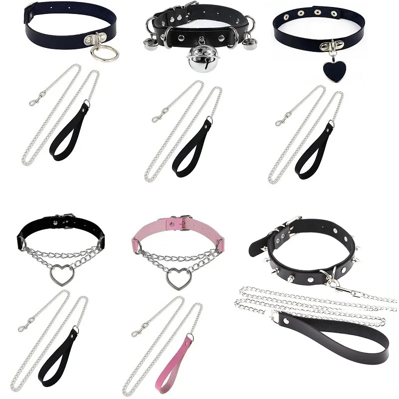 Cosplay Necklace Leash And Collar Bdsm Leather Slave Heart Bell Ring C ...
