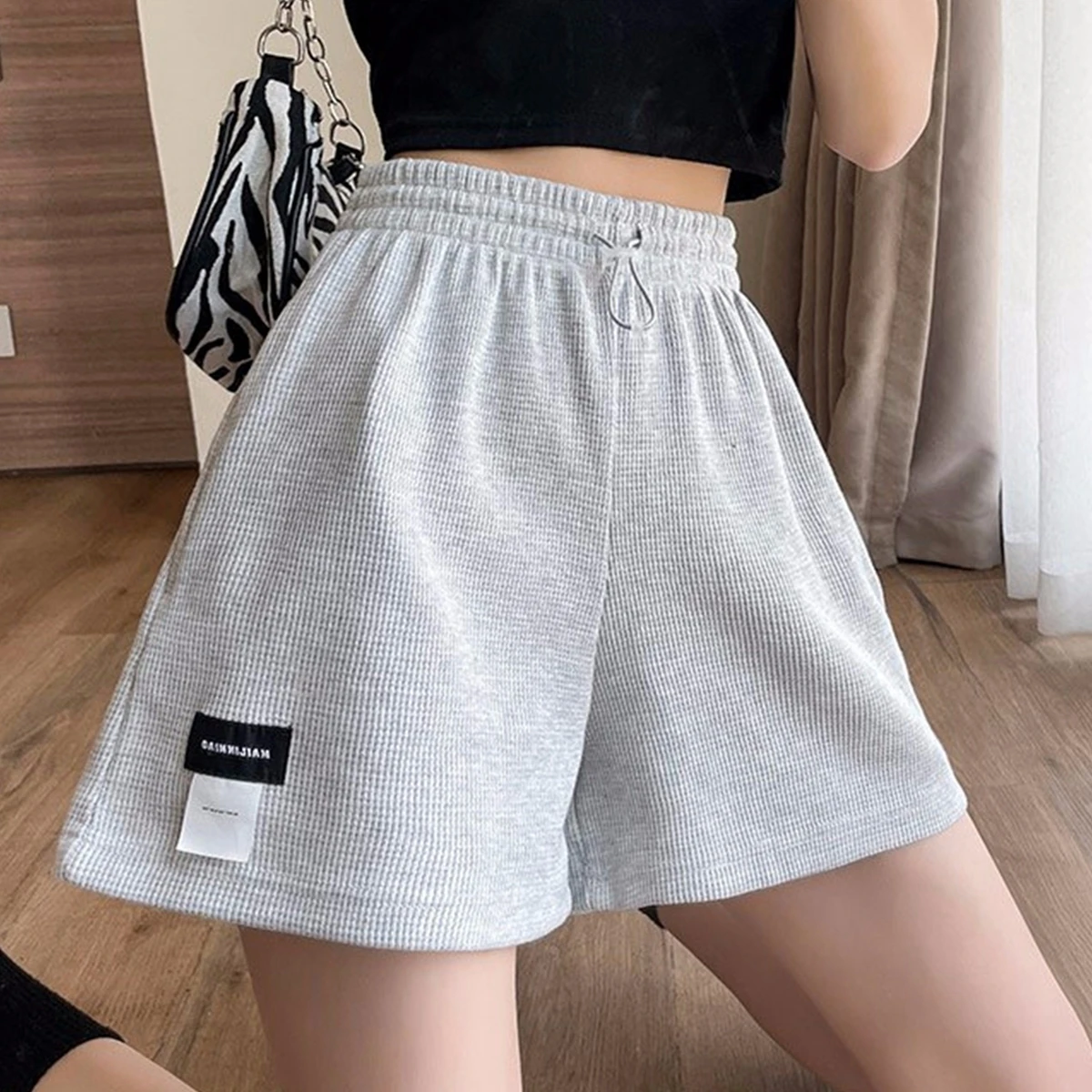 Women Summer Shorts High Elastic Drawstring Wide Leg Sweat Short Pants ...
