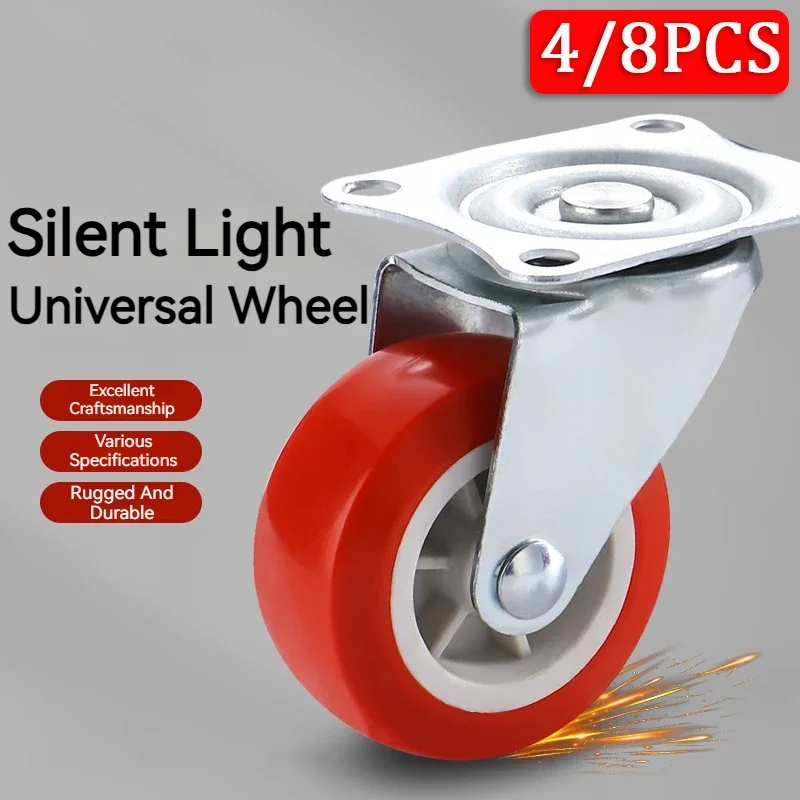 4/8PCS 1.5" Red PVC Furniture Casters Wear resistant Mute Universal Heavy Trolley Wheels 360 ...