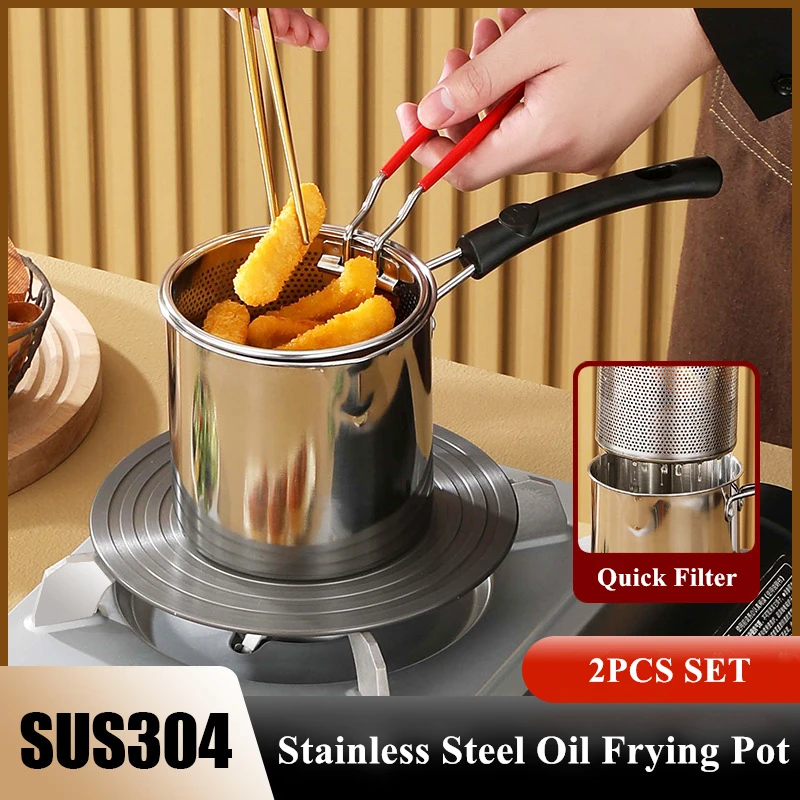 2Pcs-Stainless-Steel-Deep-Frying-Pot-Tempura-French-Fries-Fryer-With ...