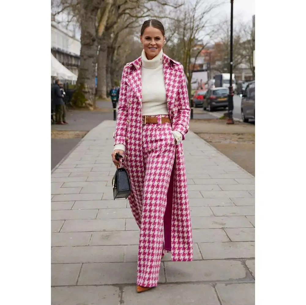 Fashion-Pink-Houndstooth-Women-Suits-2-Piece-Peak-Lapel-Formal-Casual-Prom-Party-Pants-Sets ...