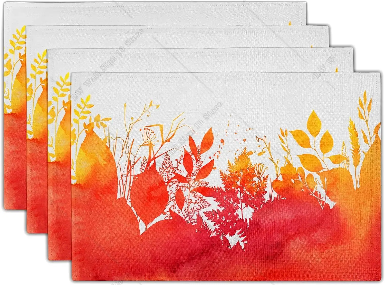 Fall-Placemats-Set-of-4-Autumn-Leaves-Painting-Place-Mats-Orange-Red ...