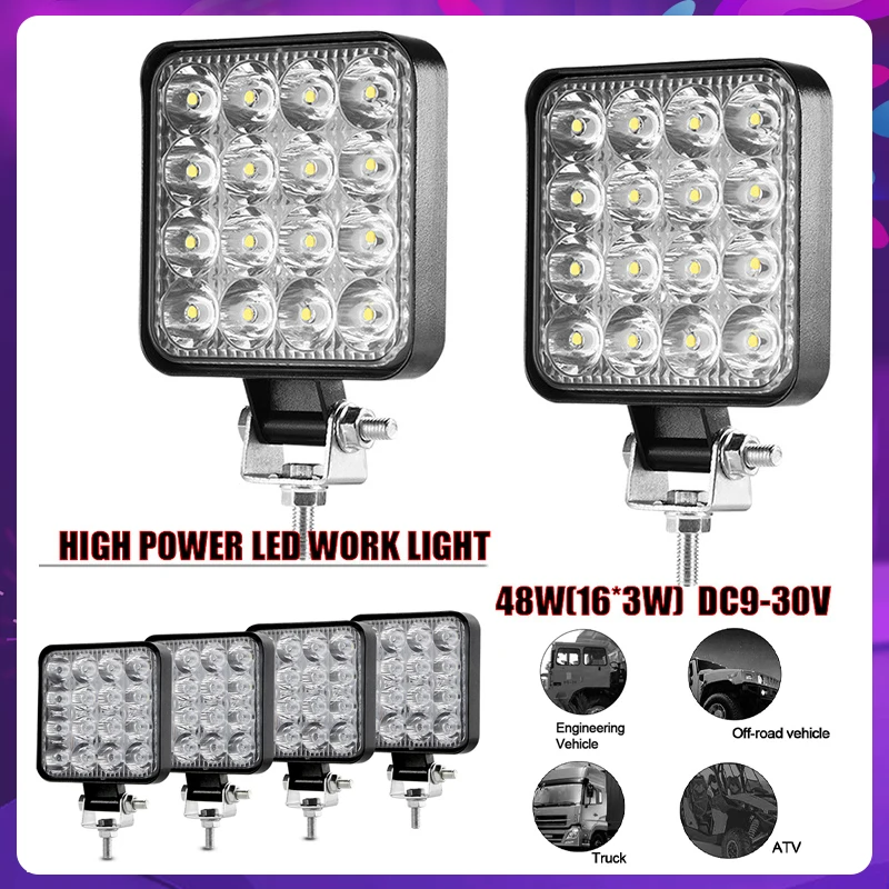 12V/9-30V Led Work Light Square Spotlight/floodlight 48W/126W Car ...