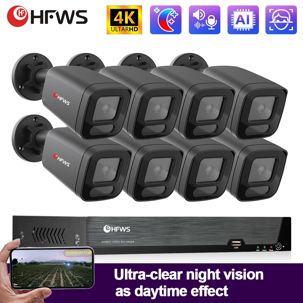 4K 8MP Black light Level Video Surveillance Camera System Outdoor CCTV ...