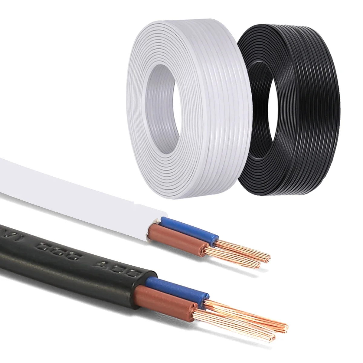 0.75 mm² 2 Core Flat Sheathed Cable Flexible RVV Cable Pure Copper Wire ...