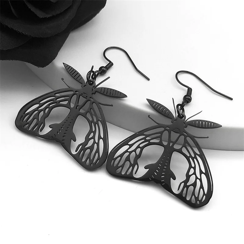 Punk-Witchcraft-Moth-Hoop-Earrings-For-Women-Stainless-Steel-Black ...