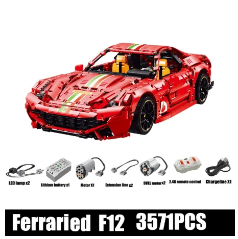 18K High Tech RC Racing Car F12 Model Bricks MOC Creative Super Red Car ...