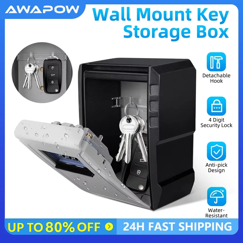 Awapow Metal Password Key Box Wall Mounted 4 Digits Password Lock ...