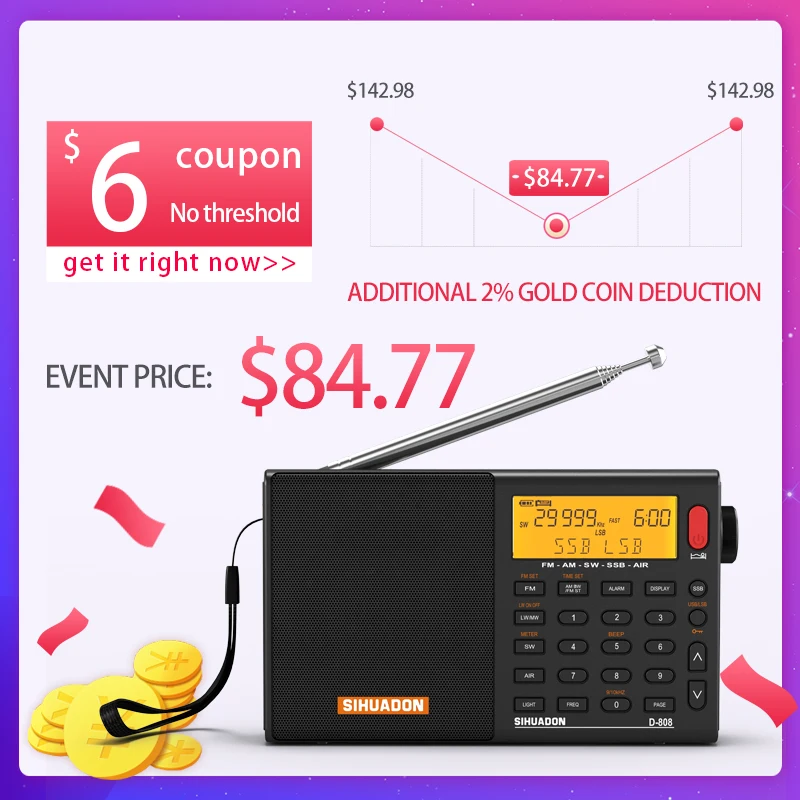 XHDATA D-808 Gray Portable Radio High Sensitivity and Deep Sound FM ...