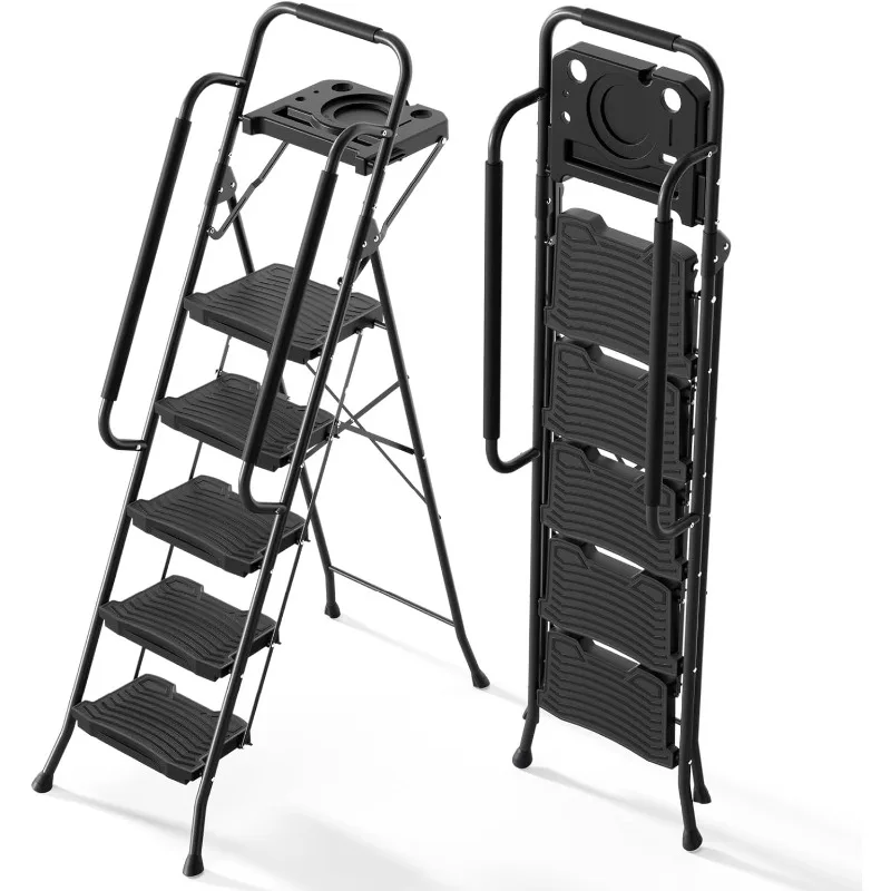 5-Step-Ladder-with-Tool-Platform-Sturdy-Step-Stool-with-Handrail ...