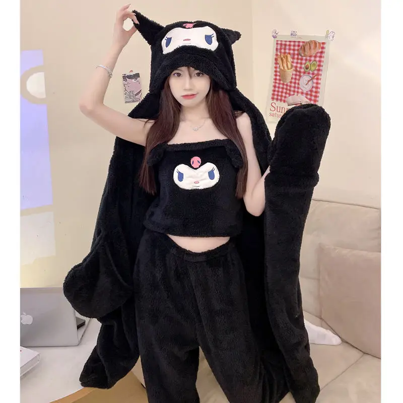 New-Sanrio-Suit-Kuromi-Cartoon-Pajamas-Three-Piece-Set-Kawaii-Autumn ...