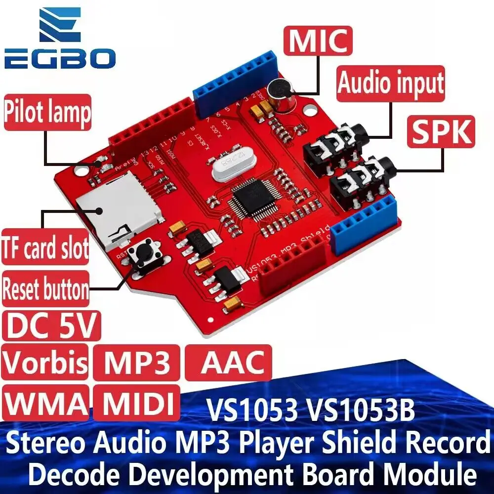 EGBO-VS1053-VS1053B-Stereo-Audio-MP3-Player-Shield-Record-Decode-Development-Board-Module-With ...