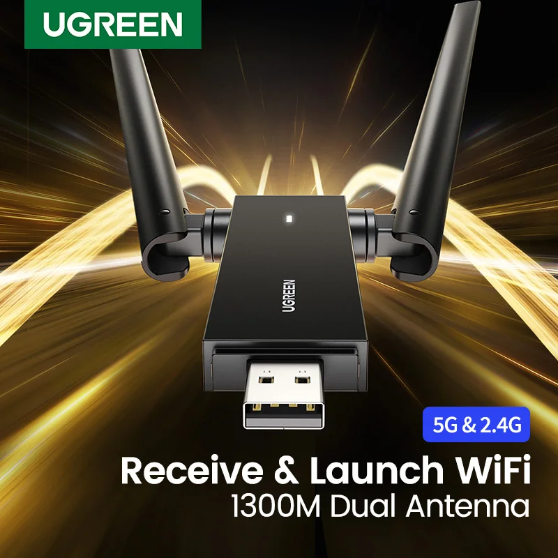 UGREEN WiFi Adapter AC1300 USB3.0 5GHz&2.4GHz Dual-Antenna USB WiFi for ...