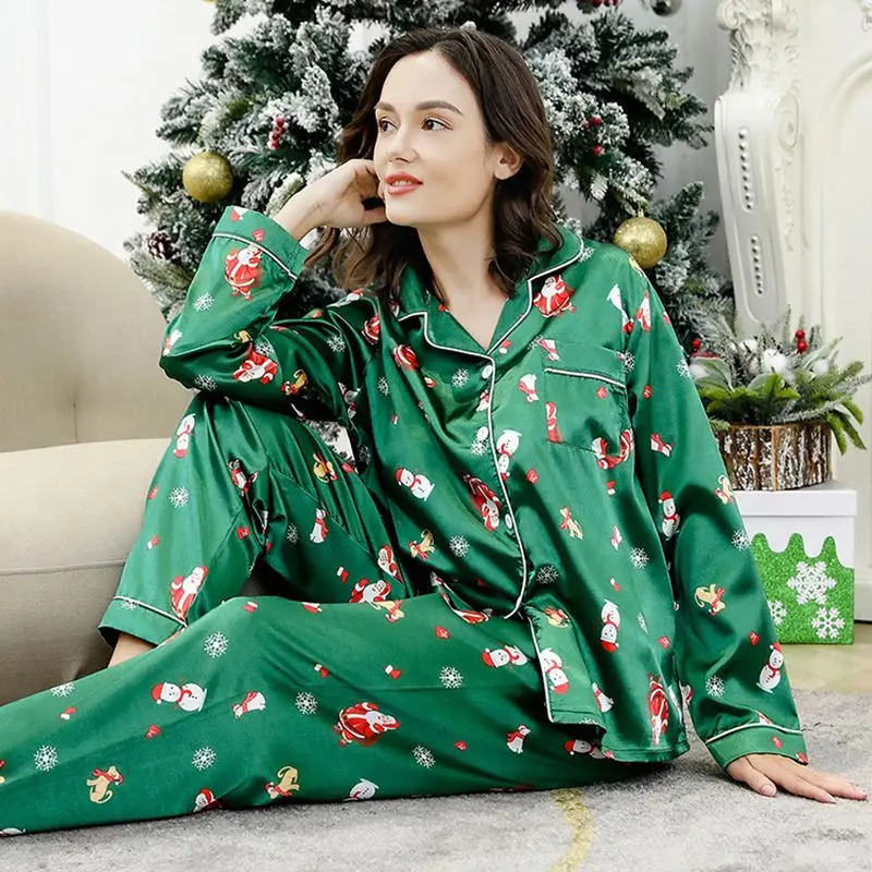 Christmas-Women-s-Home-Clothes-Autumn-Silk-Satin-Pajamas-Long-Sleeve ...