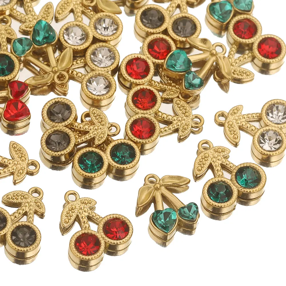 10PCS Stainless Steel Charms Small Fruit Cherry Charm PVD Gold Plated ...