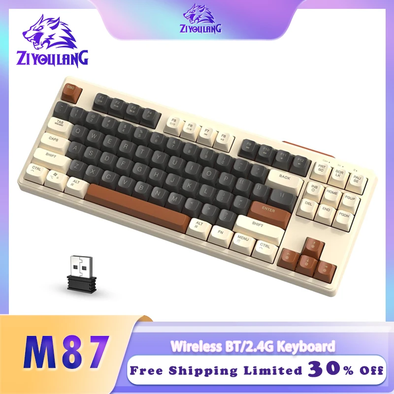 FREEWOLF M87 80% Wireless Gaming Keyboard, 87 Keys TKL Rainbow Backlit ...