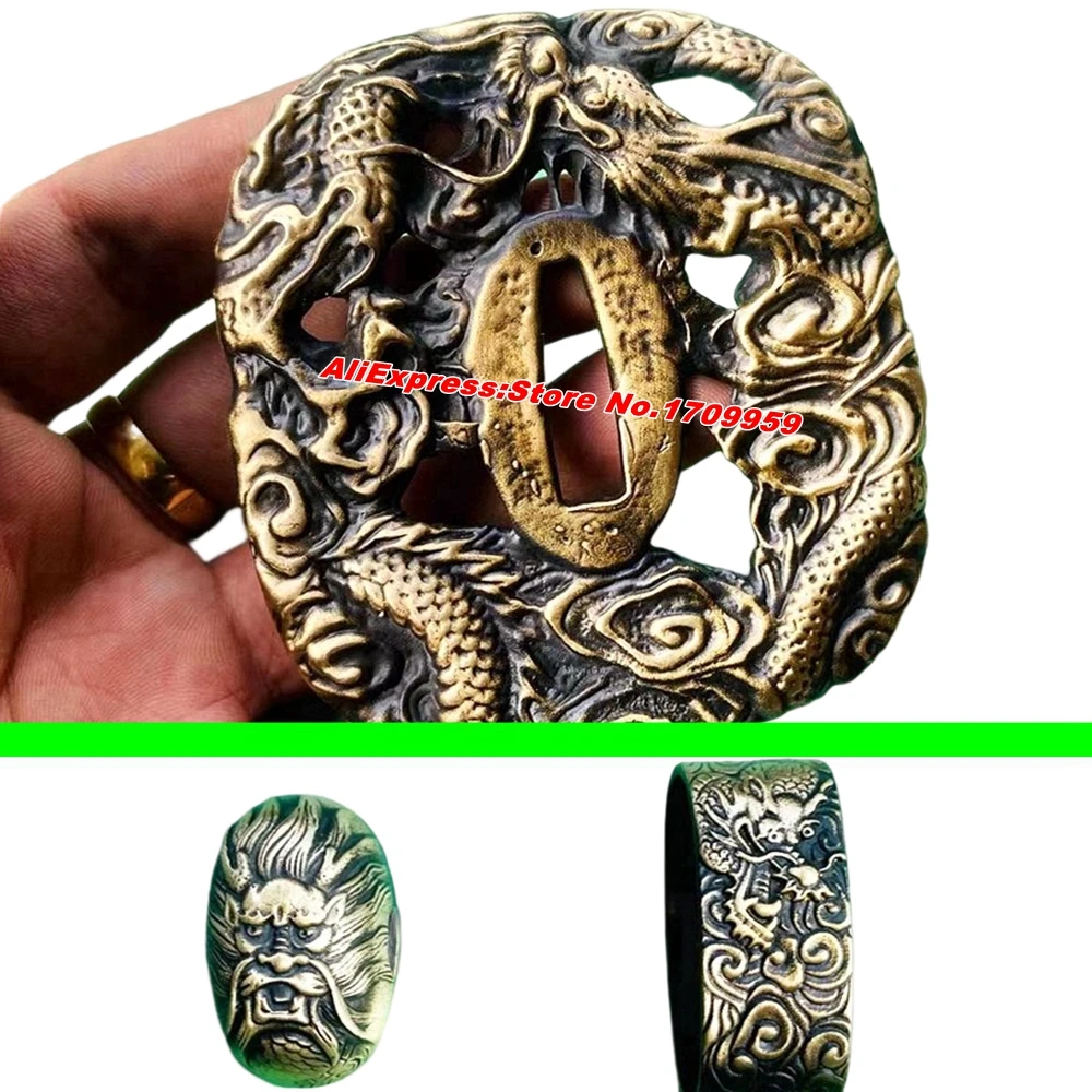 Dragon Theme Copper Hand Guard Fittings Set Tsuba/Menuki/Fuchi/Kashira ...