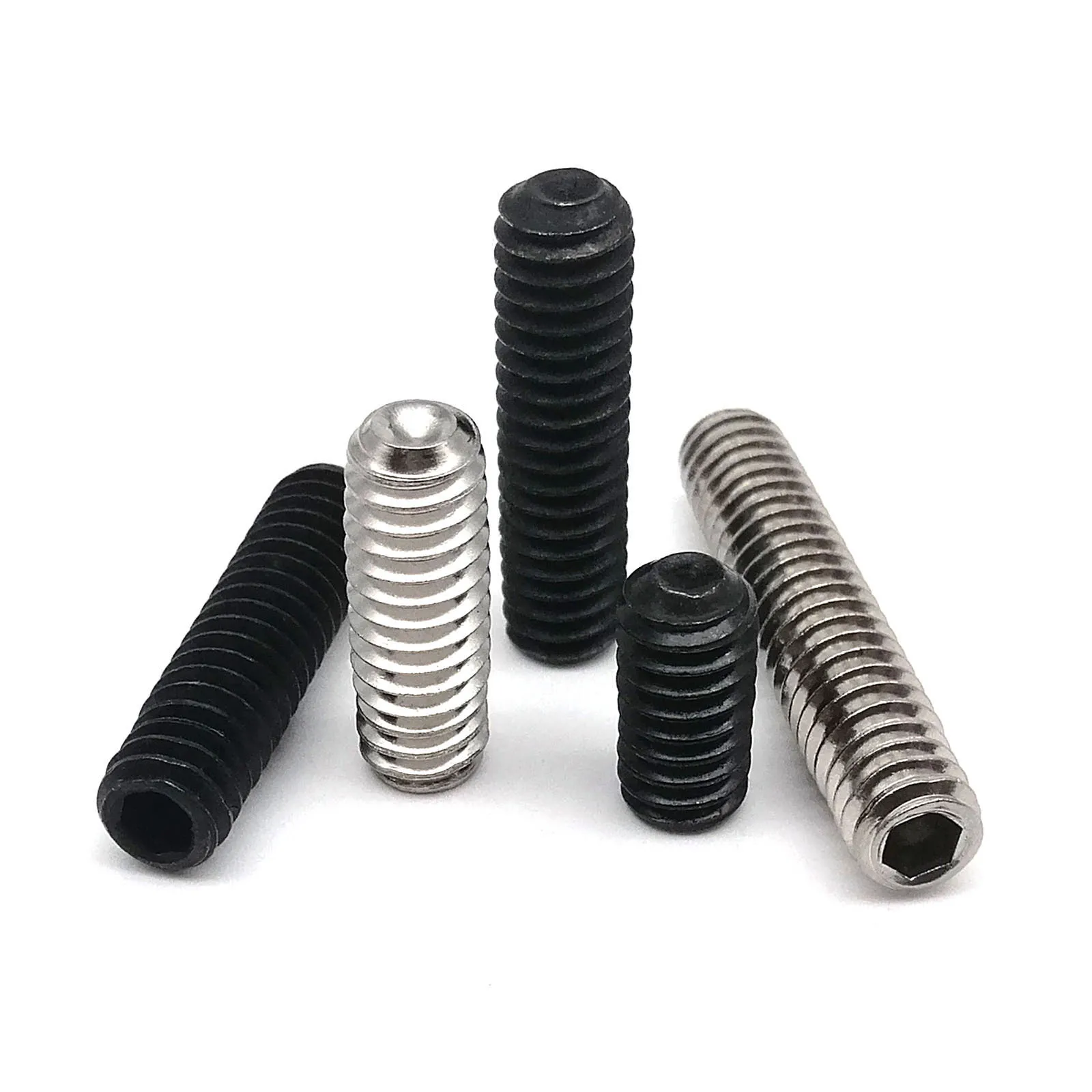 50pcs M1.6 M2 M2.5 M3 M4 M5 M6 M8 DIN916 304 스테인레스 스틸 블랙 그레이드 12.9 육각 ...