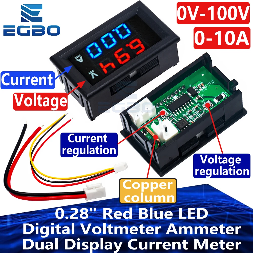 1PCS DC 0-100V 10A Digital Voltmeter Ammeter Dual Display Voltage ...
