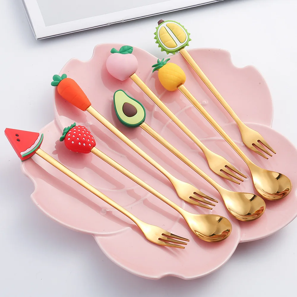 Fruits-Spoons-Forks-304-Stainless-Steel-Tableware-Cake-Coffee-Dessert ...