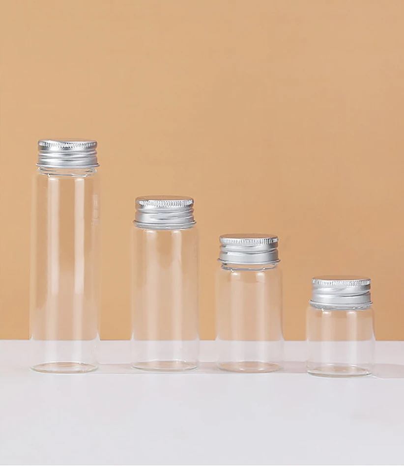 Glass-Bottles-With-Aluminium-Lids-Small-Glass-Jars-Transparent-Medicine ...