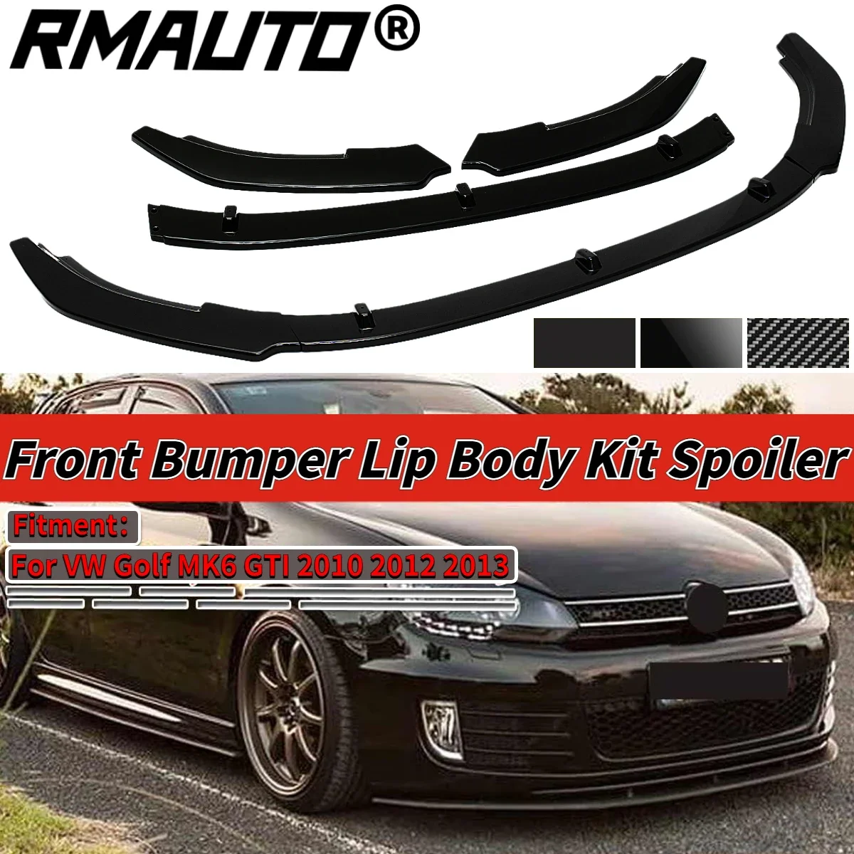 RMAUTO-3Pcs-Carbon-Fiber-Car-Front-Bumper-Splitter-Lip-Diffuser-Chin ...