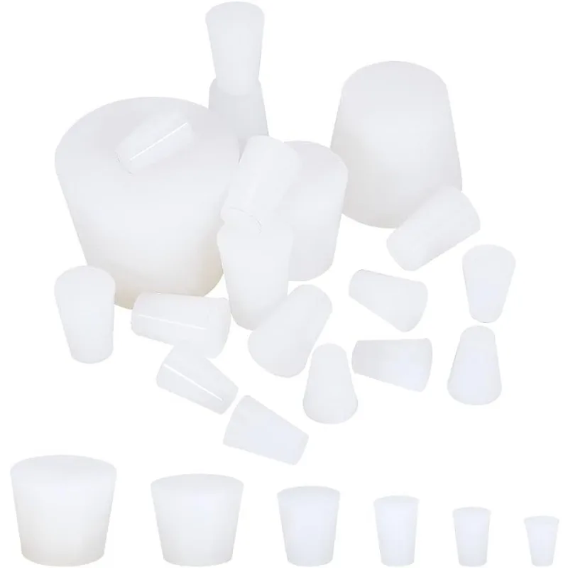 19pcs-Solid-Silicon-Rubber-Stopper-6-Size-White-Tapered-Test-Tube-Seal ...