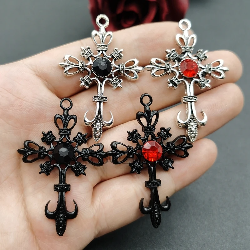 5pcs Ornate Black Gothic Cross Pendant Crystal Cross Pendant Designer ...