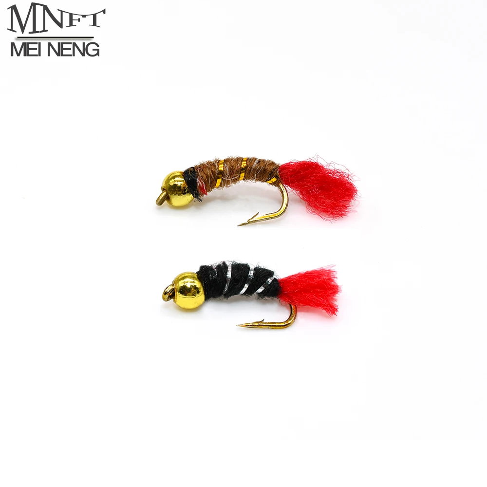 MNFT 10Pcs 14# Beadhead Red Tail Nymph Fly Fishing Lure Black & Brown ...