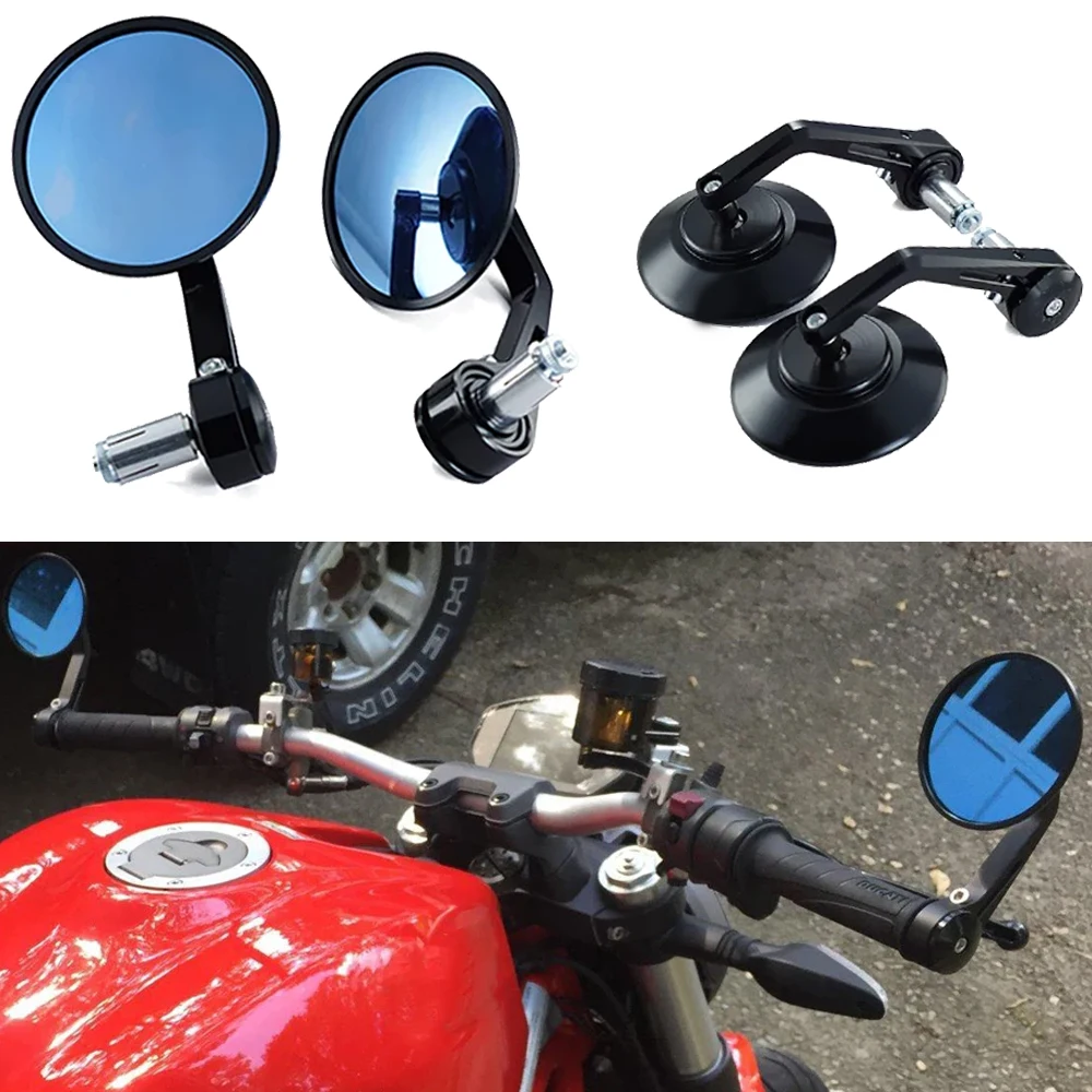 Motorcycle-Rear-View-Mirror-Black-7-8-Round-CNC-Cafe-Racer-Parts ...